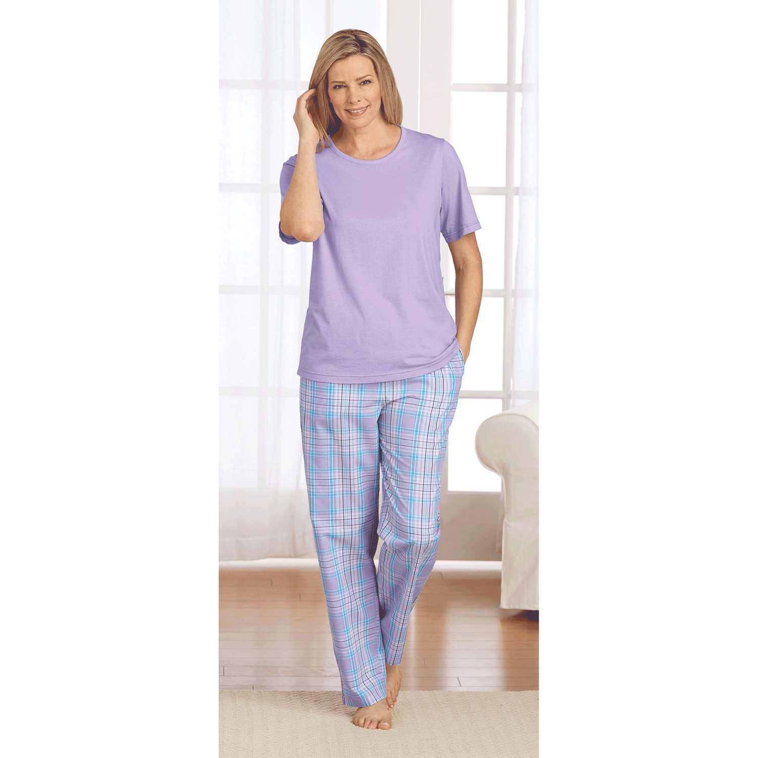 Solid/Plaid PJ Set | Carol Wright