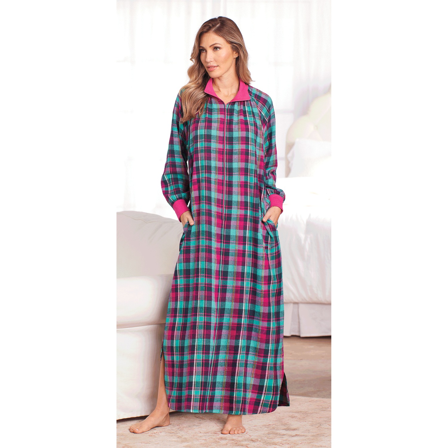 Flannel Zip-Front Lounger | Carol Wright