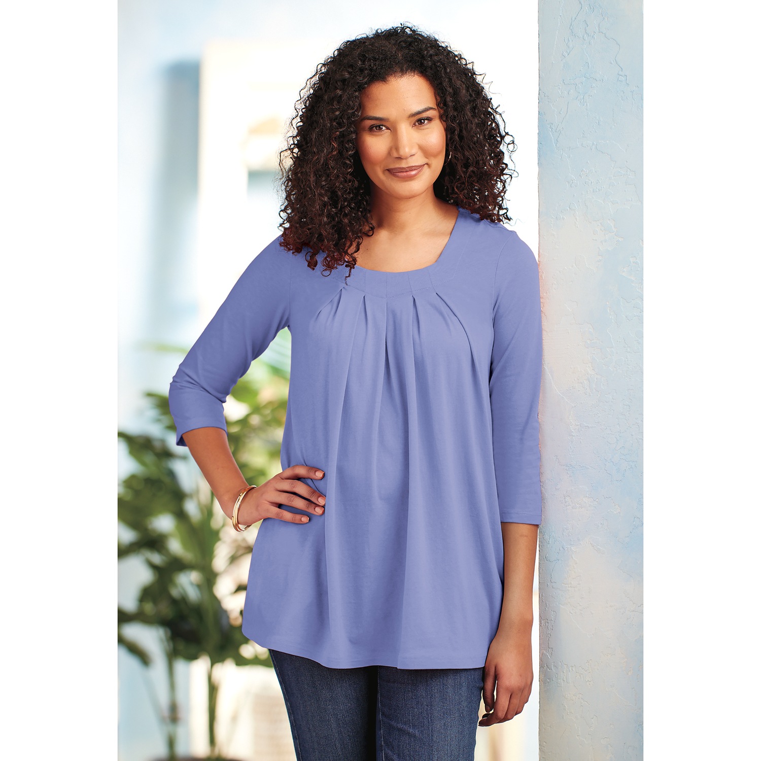 Pleated Neck Swing Tunic with Pockets | Carol Wright