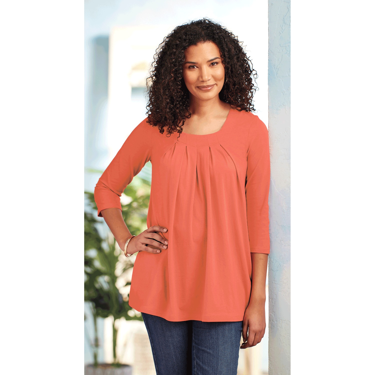 Pleated Neck Swing Tunic with Pockets | Carol Wright