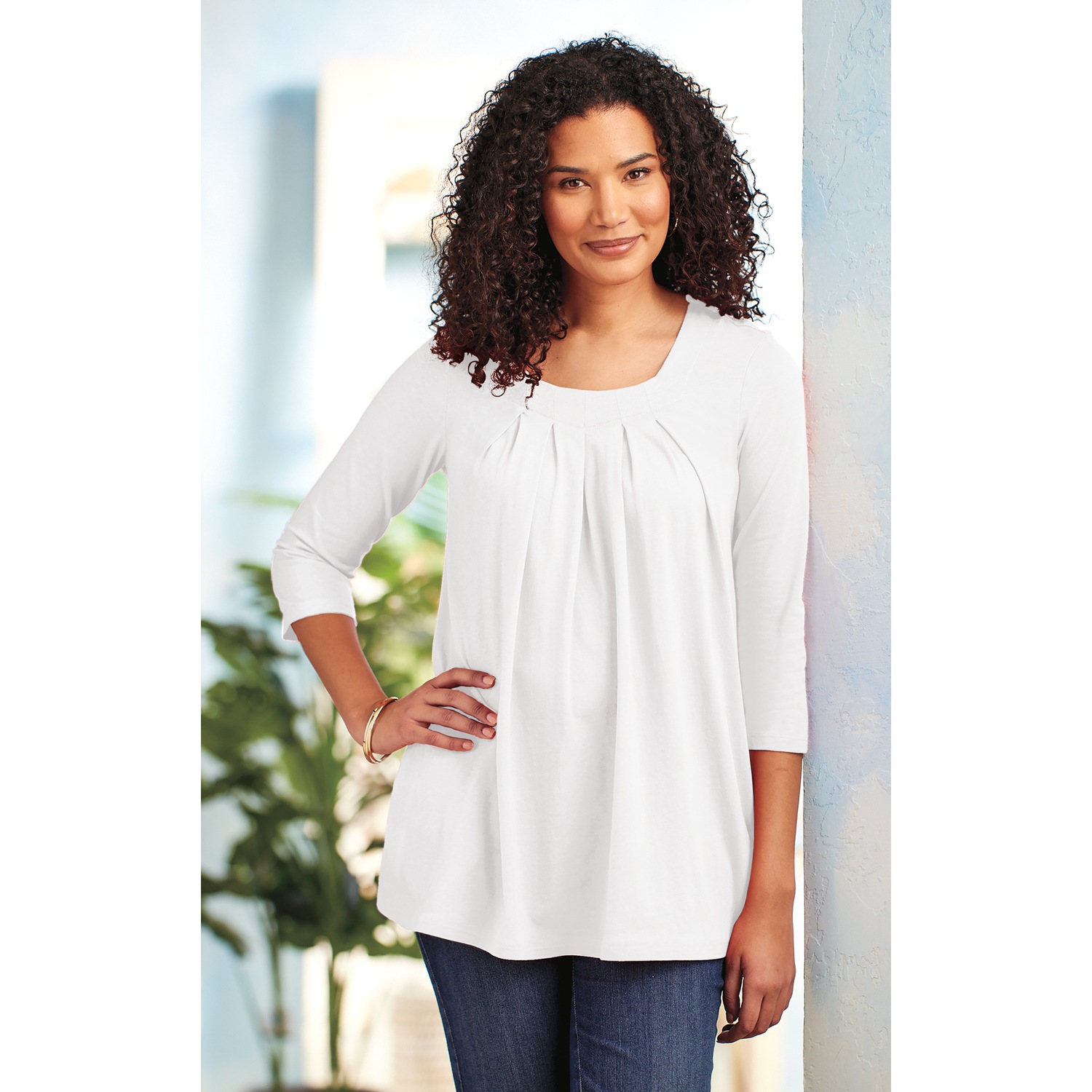 Pleated Neck Swing Tunic with Pockets | Carol Wright