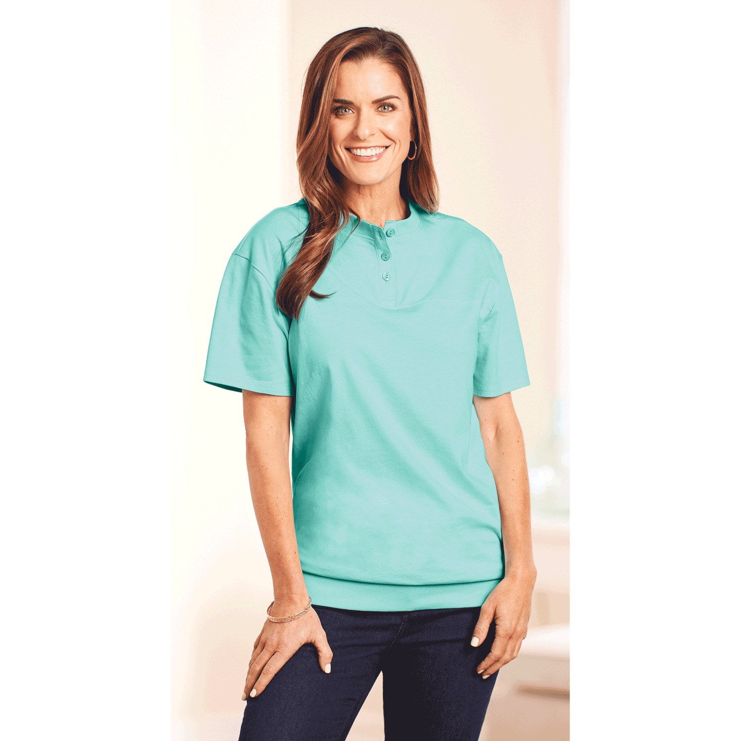 Banded Bottom Henley | Carol Wright